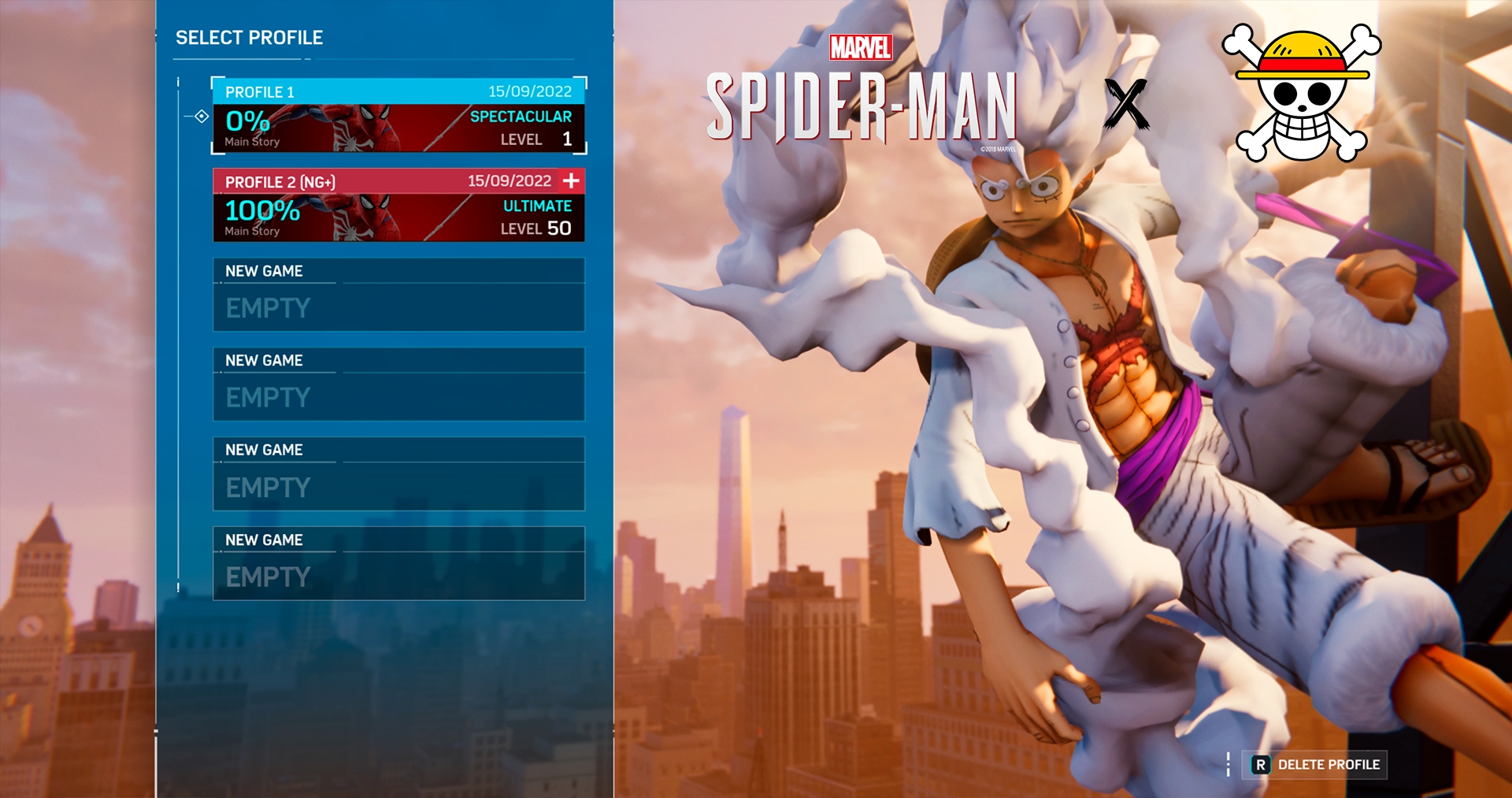 Luffy Gear 5 One Piece - Marvel’s Spider-Man Remastered Mods